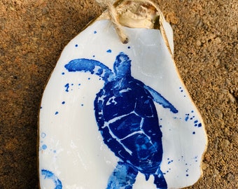 Sea Turtle Oyster Shell Ornament - Etsy