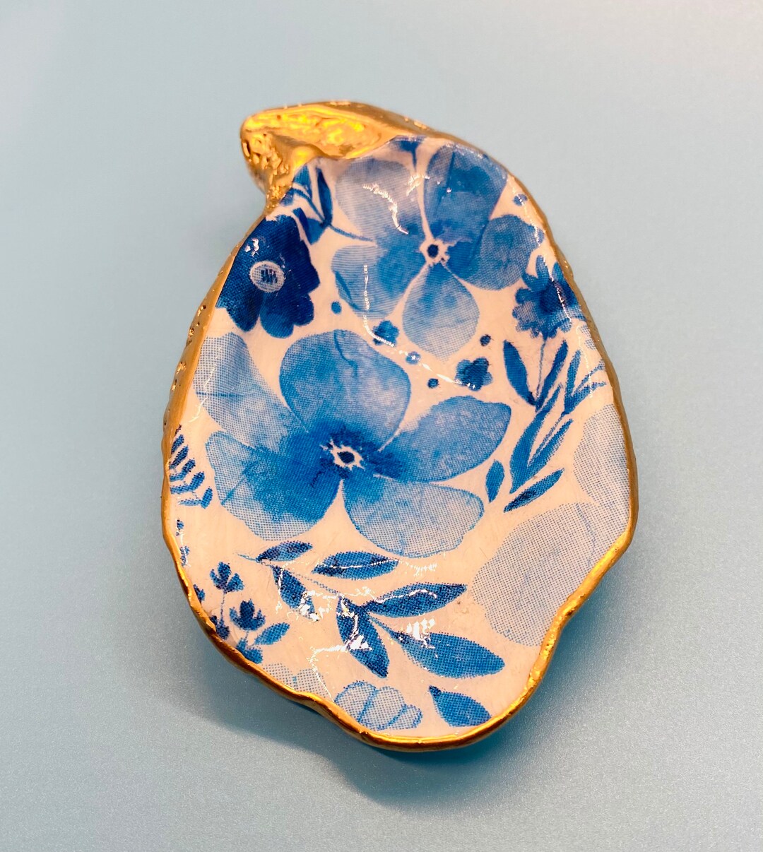 Blue Floral Oyster Trinket Dish - Etsy