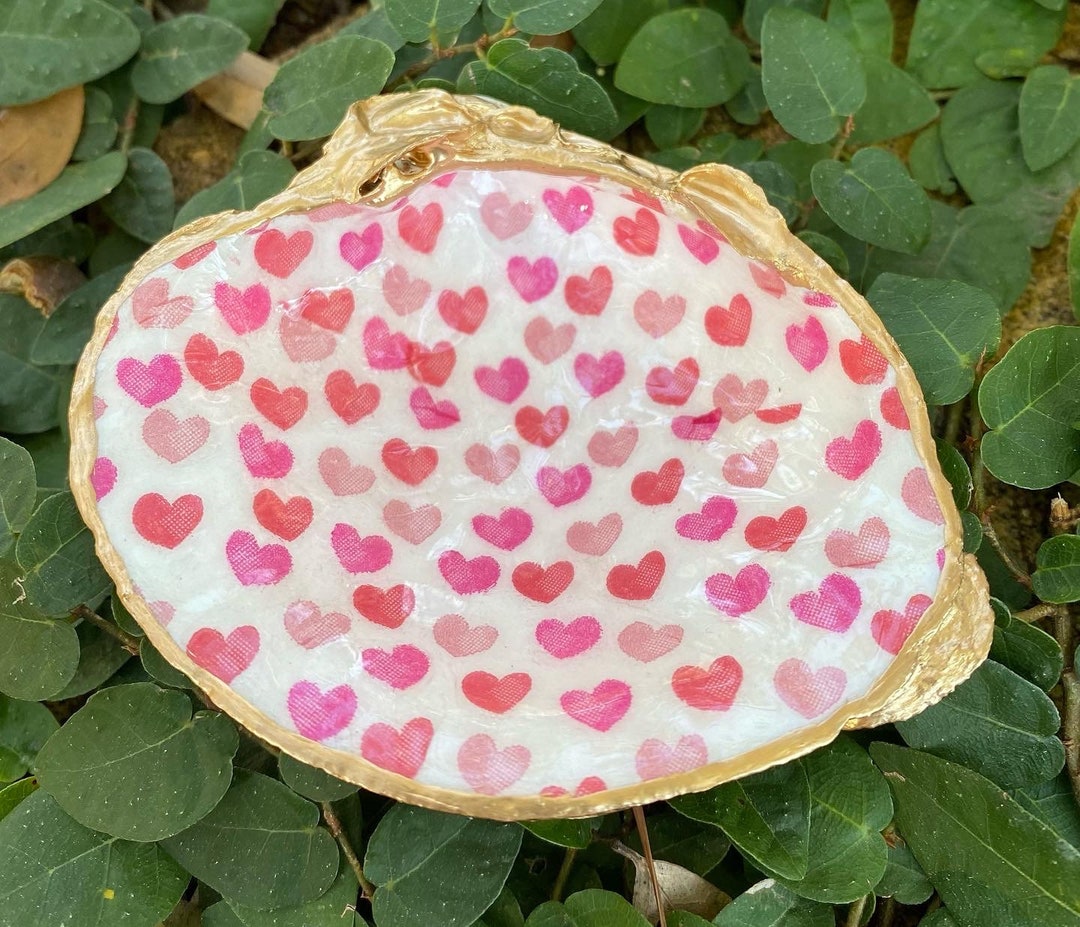 Clam Pink Heart Trinket Dish - Etsy