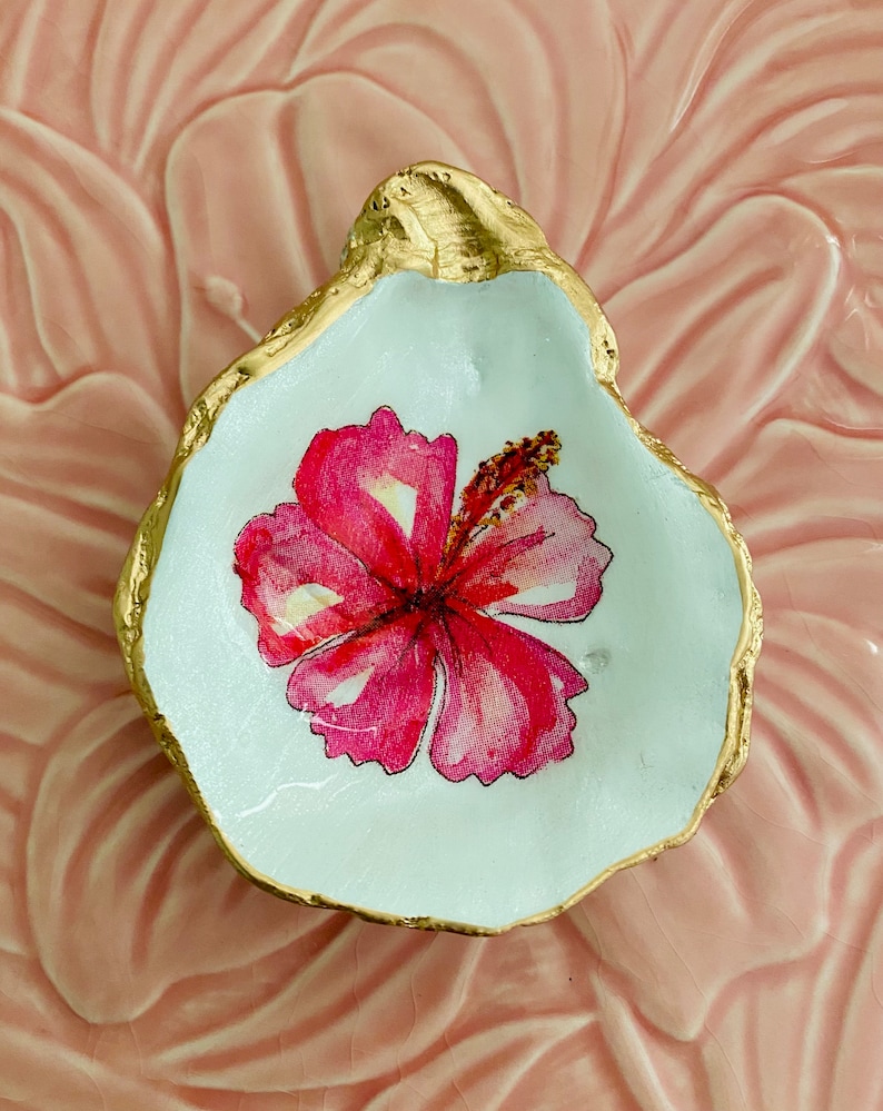 Hawaiian Pink Flower Oyster Shell Trinket Dish - Etsy