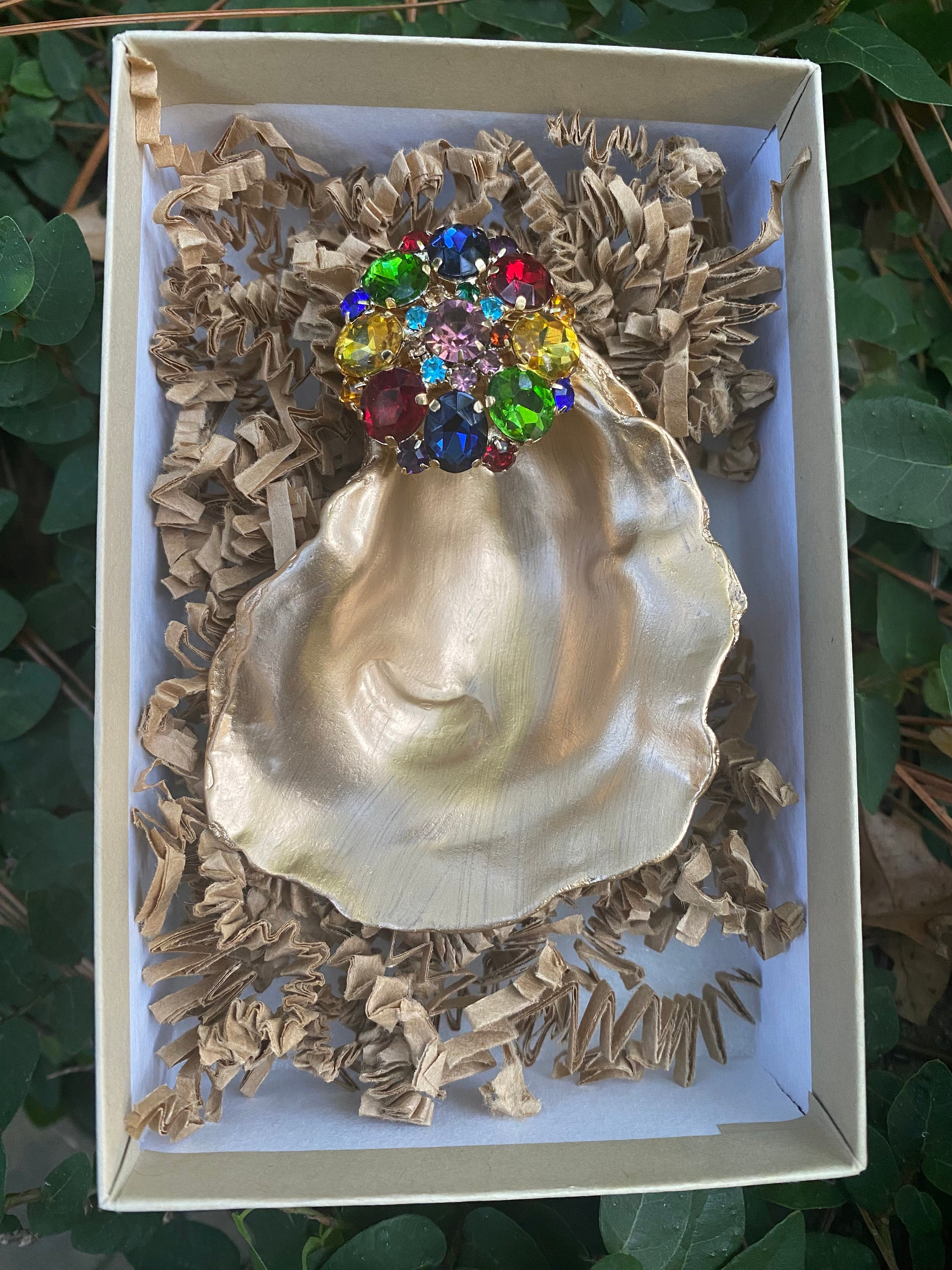 Multi Colored Jewel Gold Vintage Oyster Trinket - Etsy
