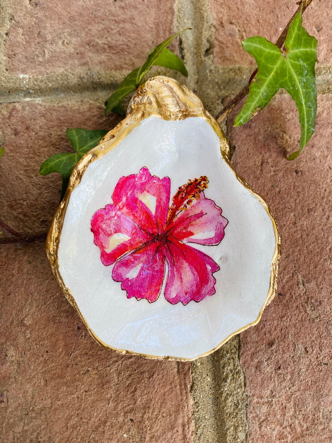 Hawaiian Pink Flower Oyster Shell Trinket Dish - Etsy
