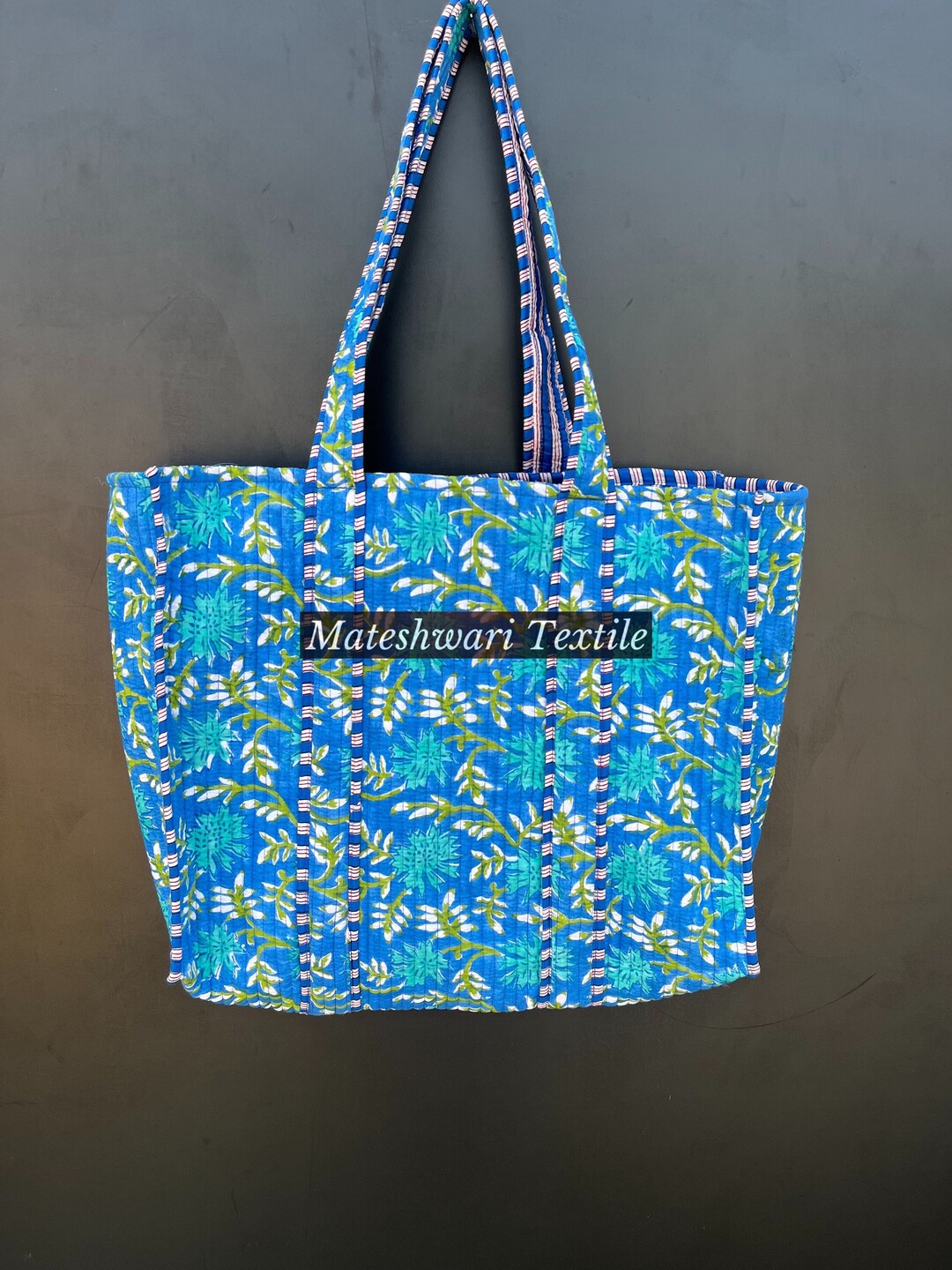 Handmade Quilted Tote Shopping Bag, Block Print Cotton Market Bag ...