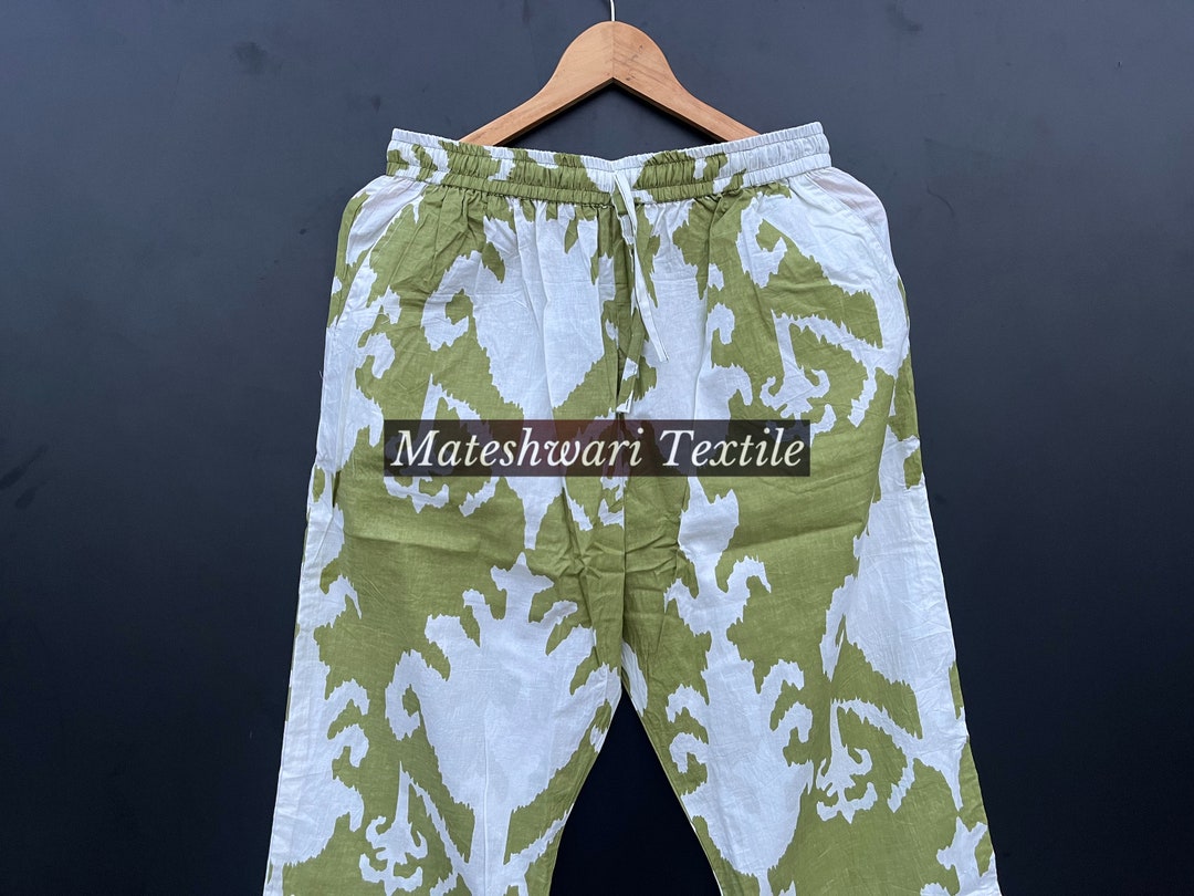 Green Ikat Cotton Pajama Pants: Women's Boho Lounge Trousers - Etsy