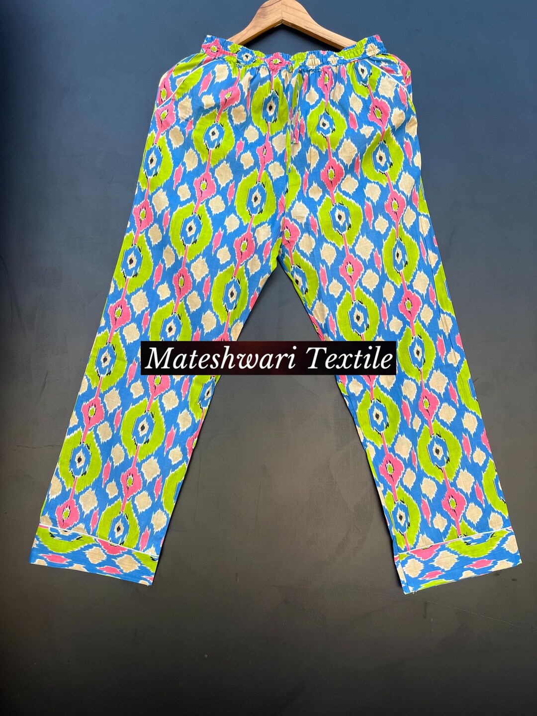 Ikat Print Cotton Pajama Pants, Women Lounge Pants, Beach Pants, Floral ...