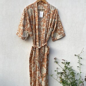 Cotton Kimono Robe Yukata Dressing Gown - Hand Printed 100% Light ...