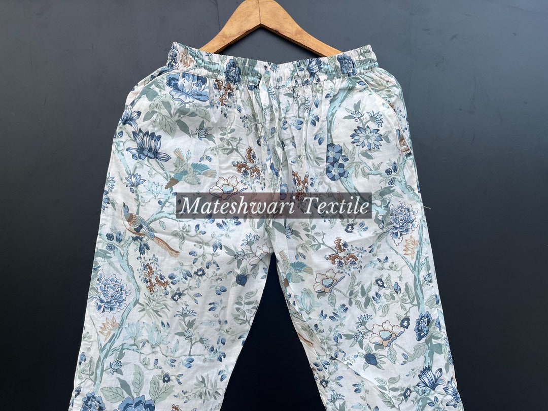 Bird Print Cotton Pajama Pants, Cotton Pajama Pant, Women Lounge Pants ...