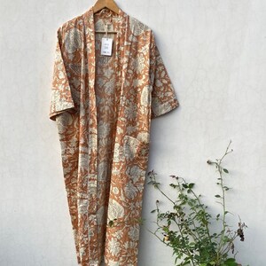 Cotton Kimono Robe Yukata Dressing Gown - Hand Printed 100% Light ...