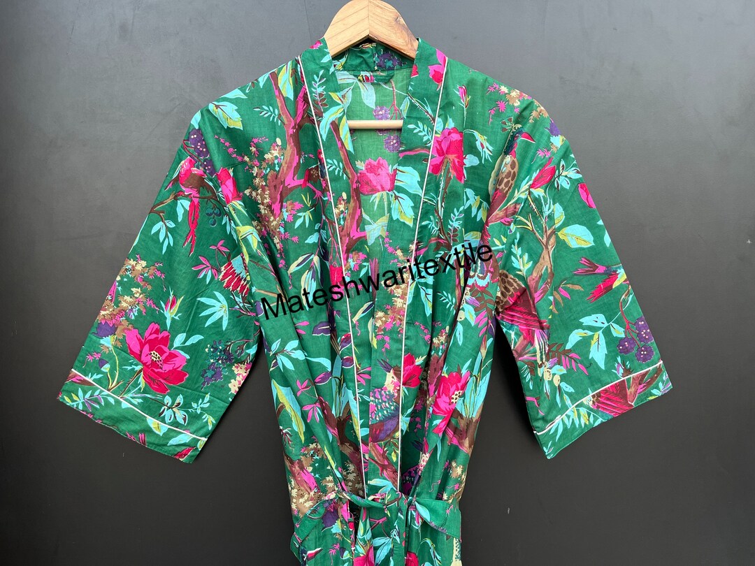 Western Robe Bridesmaid Kimono Robe Bird Print Kimono - Etsy