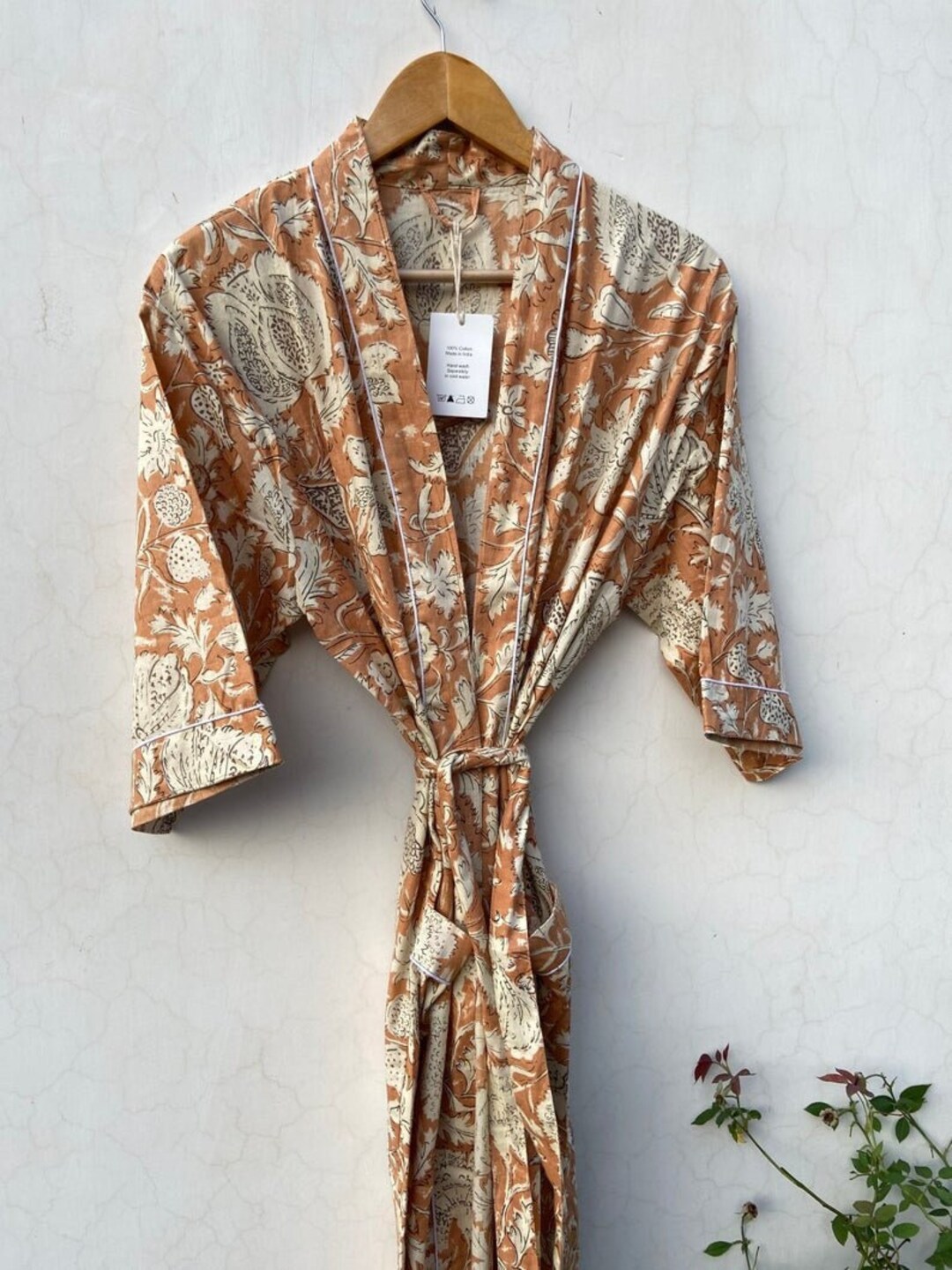 Cotton Kimono Robe Yukata Dressing Gown - Hand Printed 100% Light ...