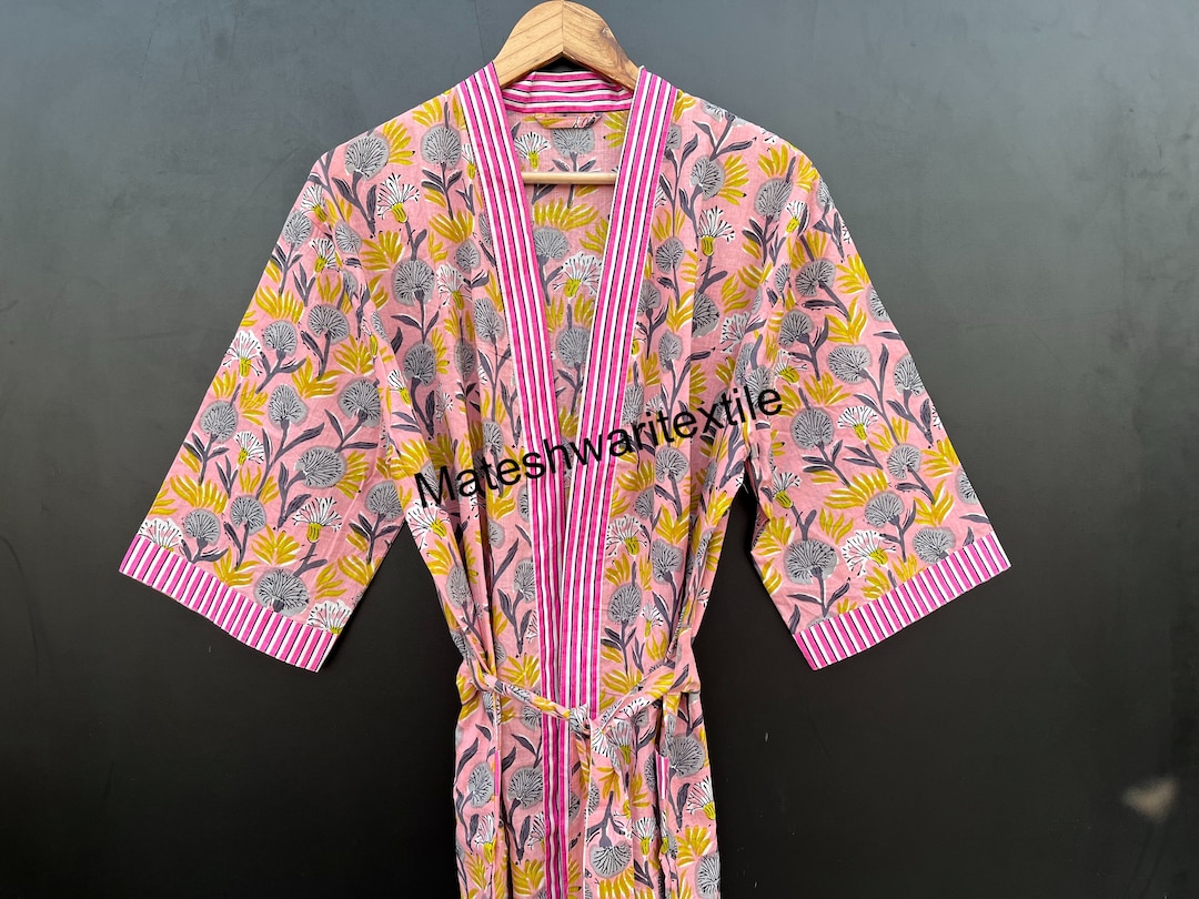 Block Print Robes, Bridesmaid Kimono Robe, Floral Kimono, Beautiful ...
