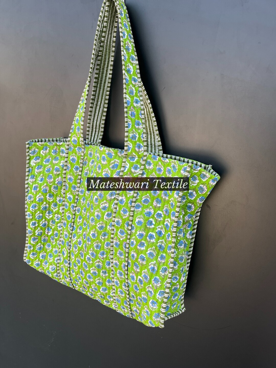 Handmade Quilted Tote Shopping Bag, Block Print Cotton Boho Bag, Jhola ...