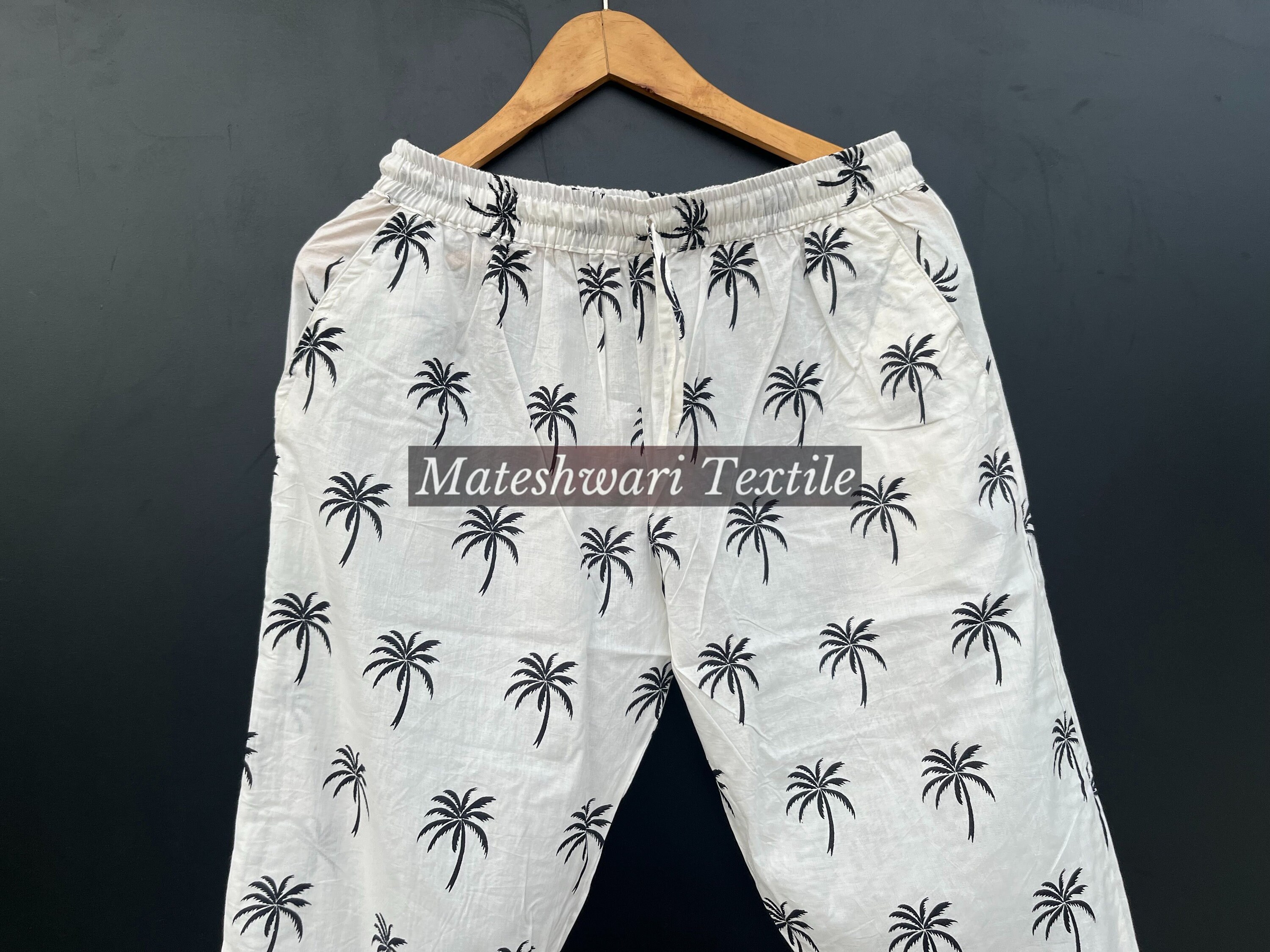 Palm Tree Cotton Floral Print Pants/ Women Lounge Pants/ Beach Pants ...