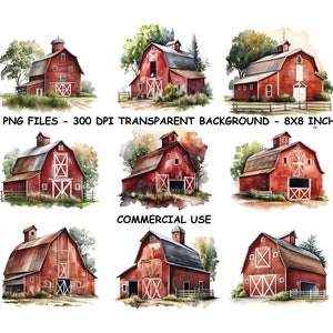 RED FARM BARN Watercolor Clipart, Farmhouse Watercolor Png, Farmers ...