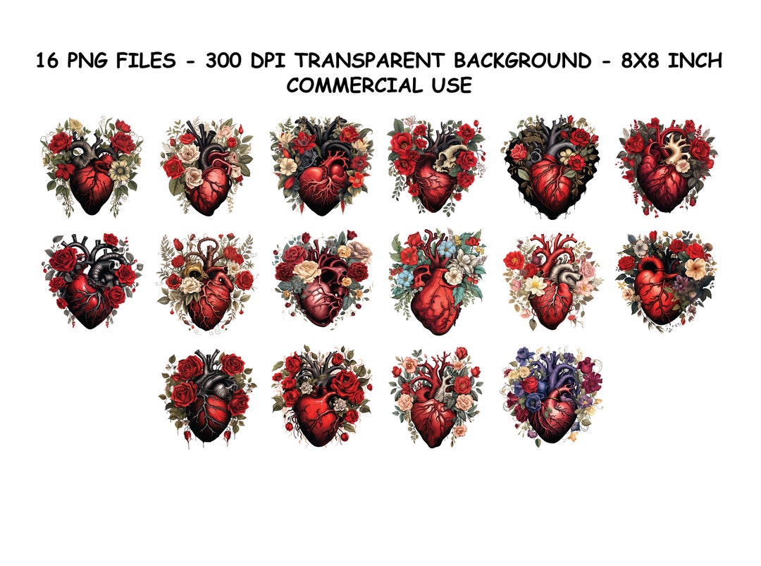 GOTHIC FLORAL HEART Clipart, Gothic Floral Heart Png Files, Transparent ...
