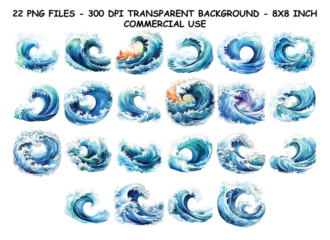 WATERCOLOR OCEAN WAVES Clipart, Watercolor Ocean Waves Png Files ...