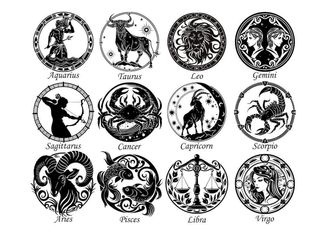 ZODIAC SIGN SVG, Zodiac Sign Clipart Bundle, Astrology Signs Svg ...