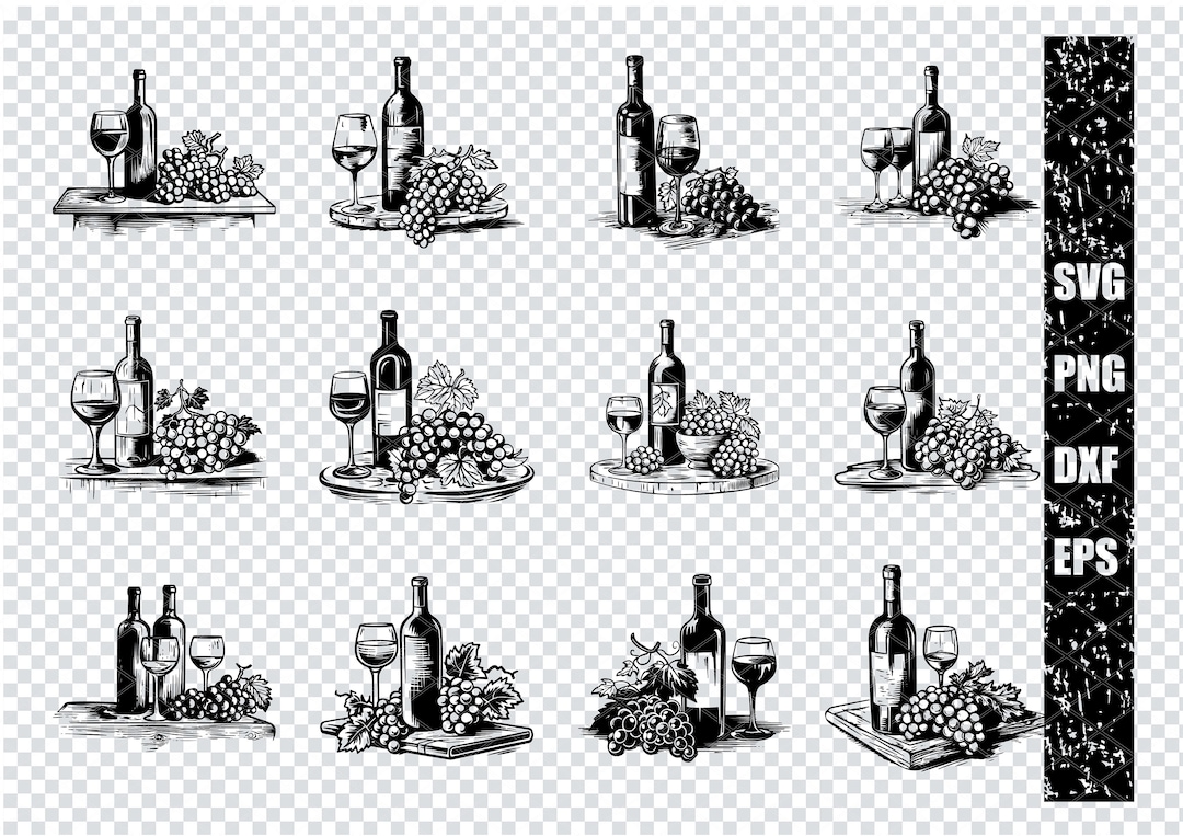 BOUTEILLE DE VIN et VERRE Svg, Bouteille de vin et raisins Fichiers Svg ...