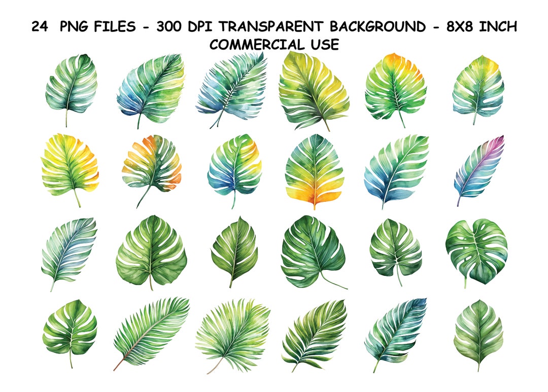 WATERCOLOR TROPICAL LEAVES Clipart, Watercolor Tropical Leaves Png ...