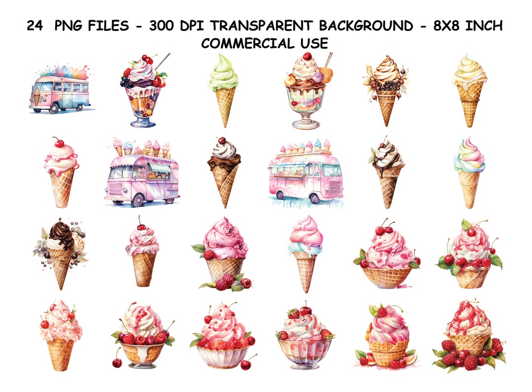 WATERCOLOR ICE CREAM Clipart, Watercolor Ice Cream Png Files ...
