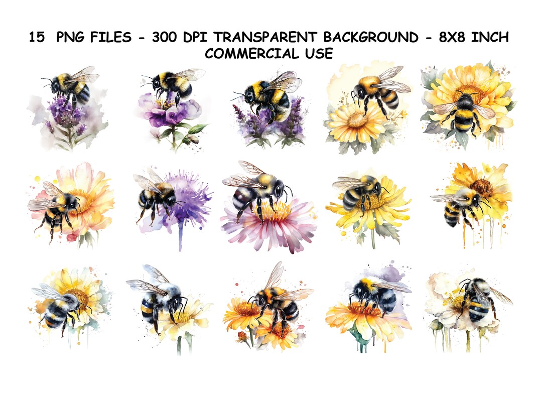 Watercolor Bumble Bee Clipart, Spring Garden Bee Clip Art PNG Graphics ...