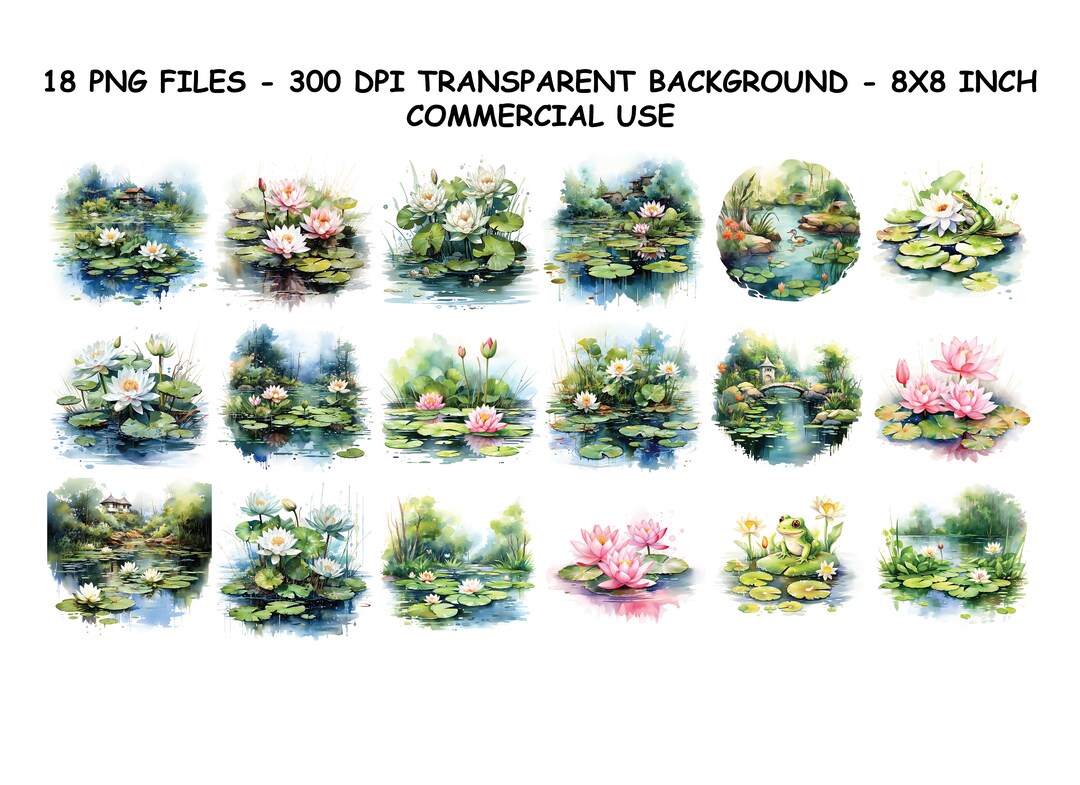 WATERCOLOR LILY POND Clipart, Watercolor Lily Pond Png Files ...