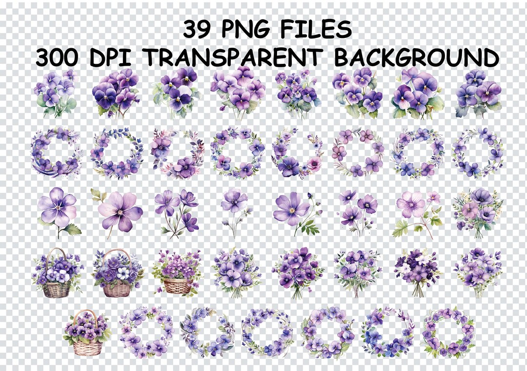VIOLET FLOWER PNG, Violet Wreath Png, Floral Print Png, Botanical ...