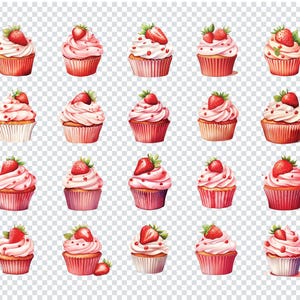 STRAWBERRY CUPCAKE PNG, Pink Frosting Png, Berry Dessert Png, Charming ...