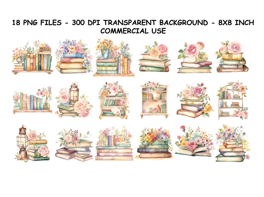 WATERCOLOR COTTAGECORE BOOKS Clipart, Watercolor Cottagecore Books Png ...