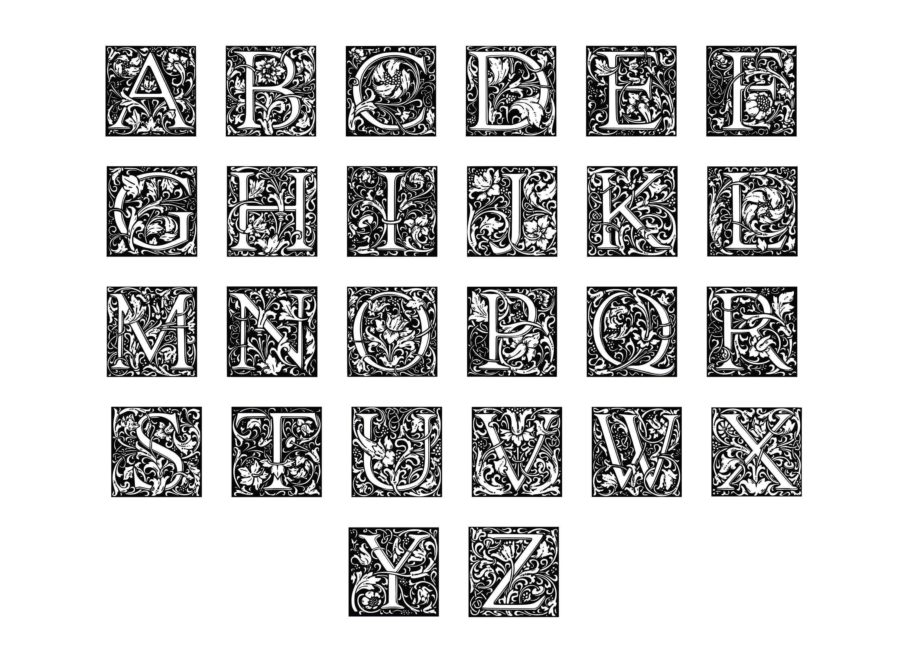 ORNAMENTAL ALPHABET SVG Files, Ornamental Alphabet Clipart, Vintage ...