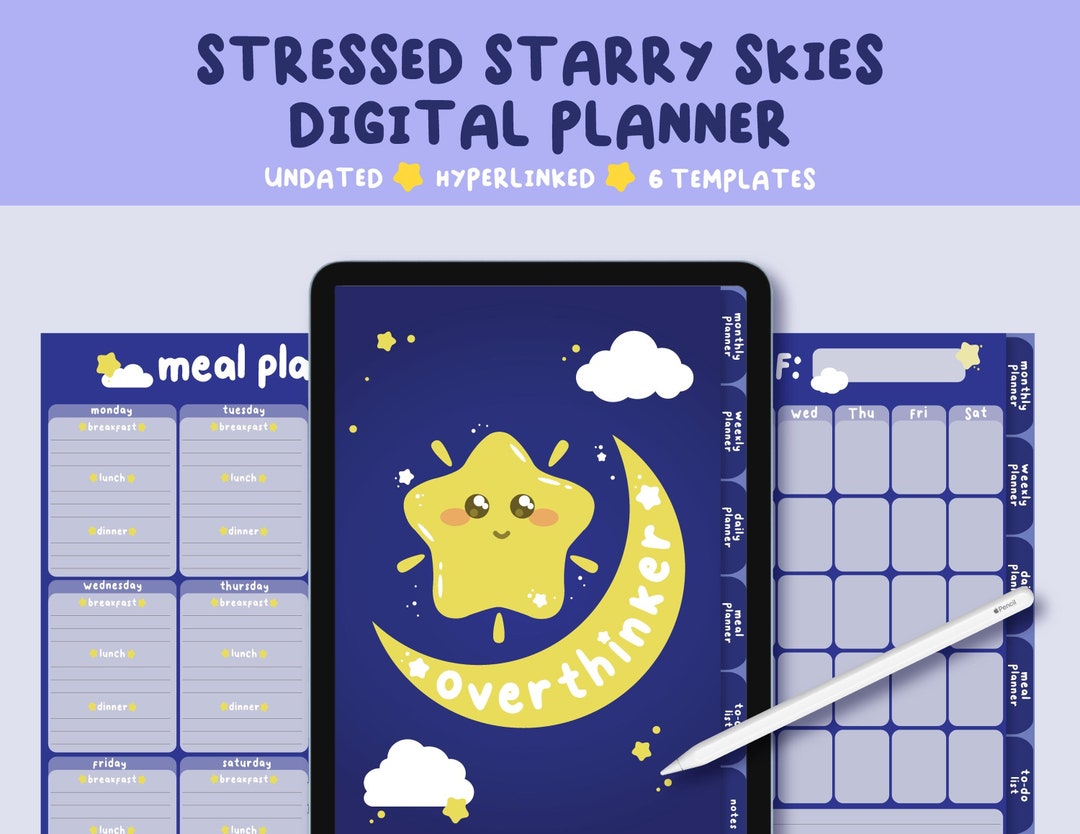 Stressed Starry Skies Digital Planner | Monthly | Weekly | Daily | Meal ...