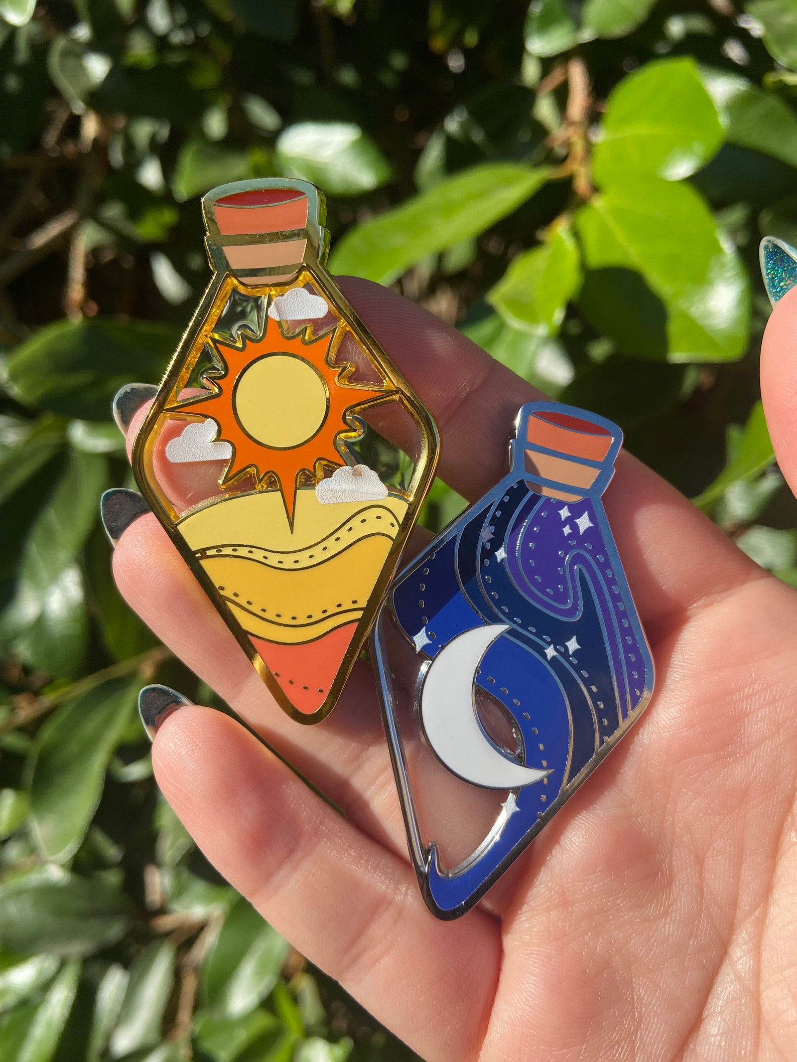 Sun and Moon Potion Bottle Transparent Enamel Pin // Couple / Friend ...