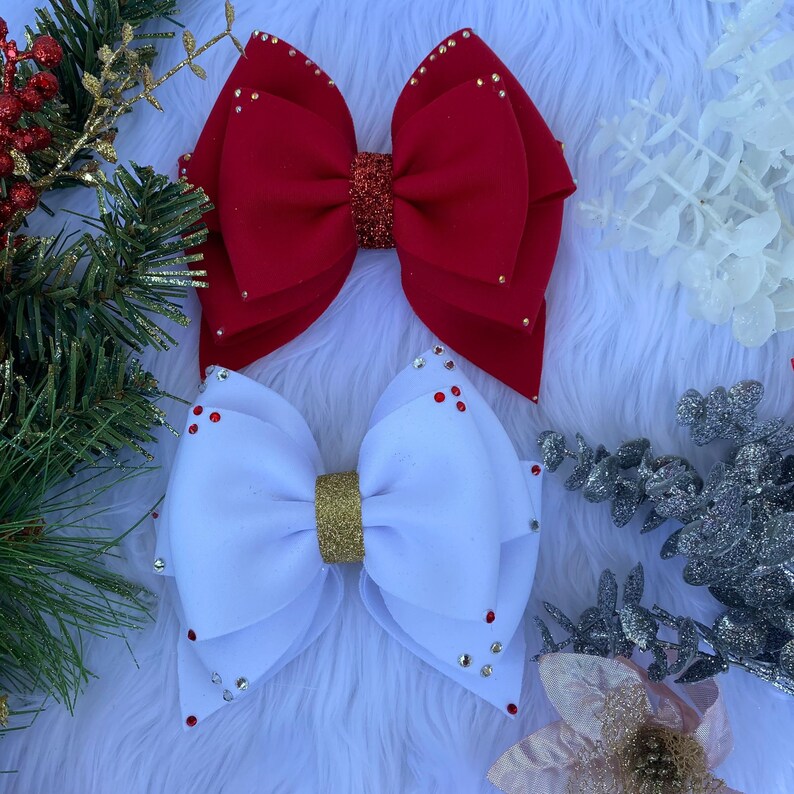 White and Red Stunning Baby Girl Hair Bow Rhinestone Details/ - Etsy