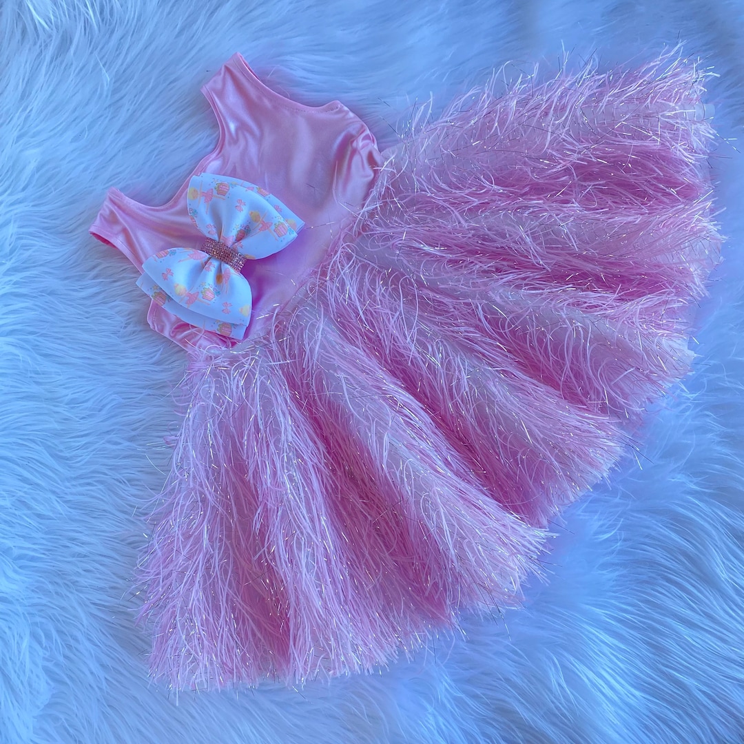 Sleeveless Shinny Feathered Baby Girl Toddler Dress. Metallic Faux ...