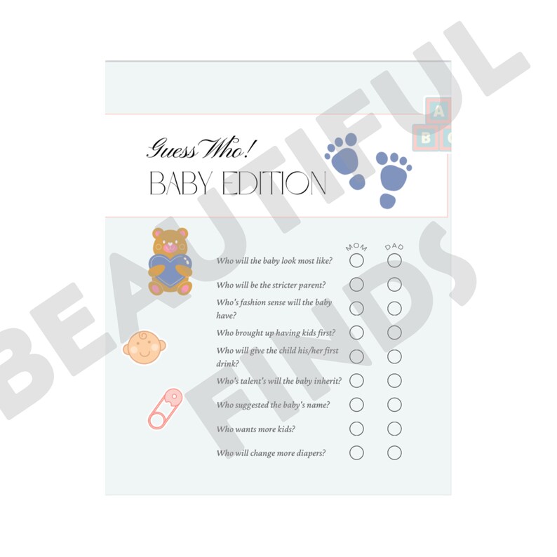Baby Shower Games Printable Pink and Blue Baby Shower Game Baby Shower ...
