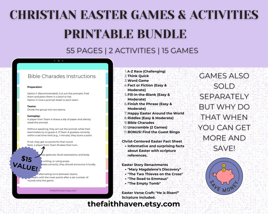 Printable Easter Games Bundle, Christian Easter Games, Easter Party ...