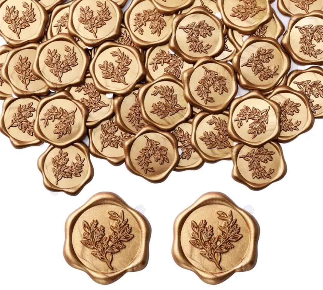 Gold Self Adhesive Wax Seal Stickers Labels With Leaf Stamp, Wax Seal ...