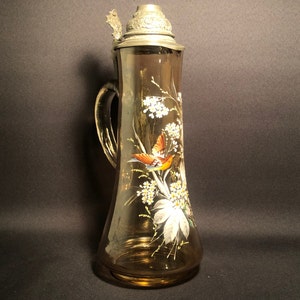 Antique Moser Bohemian Art Glass Pitcher - Beer Decanter - Enamel ...