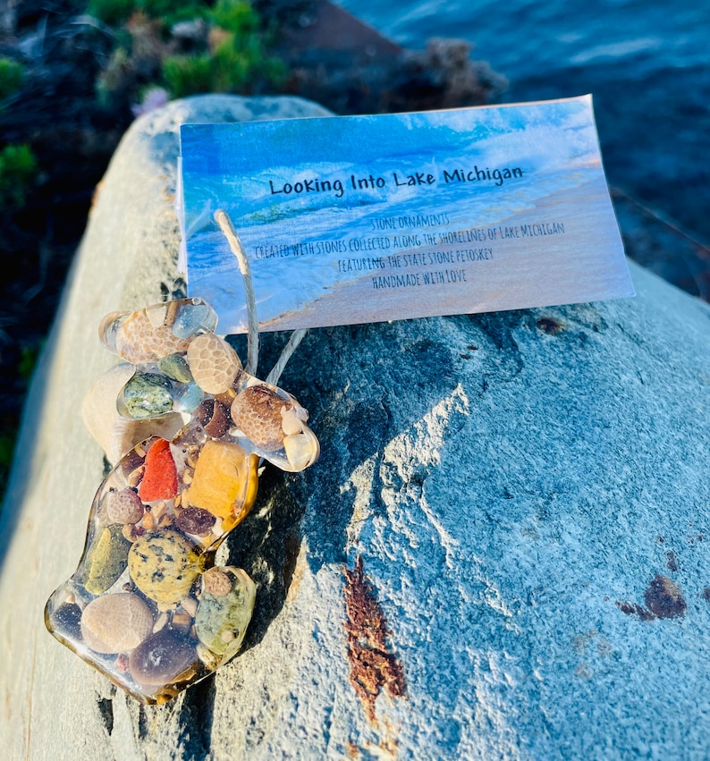 Lake Michigan Stone Art Ornament | Michigan Souvenir - Etsy