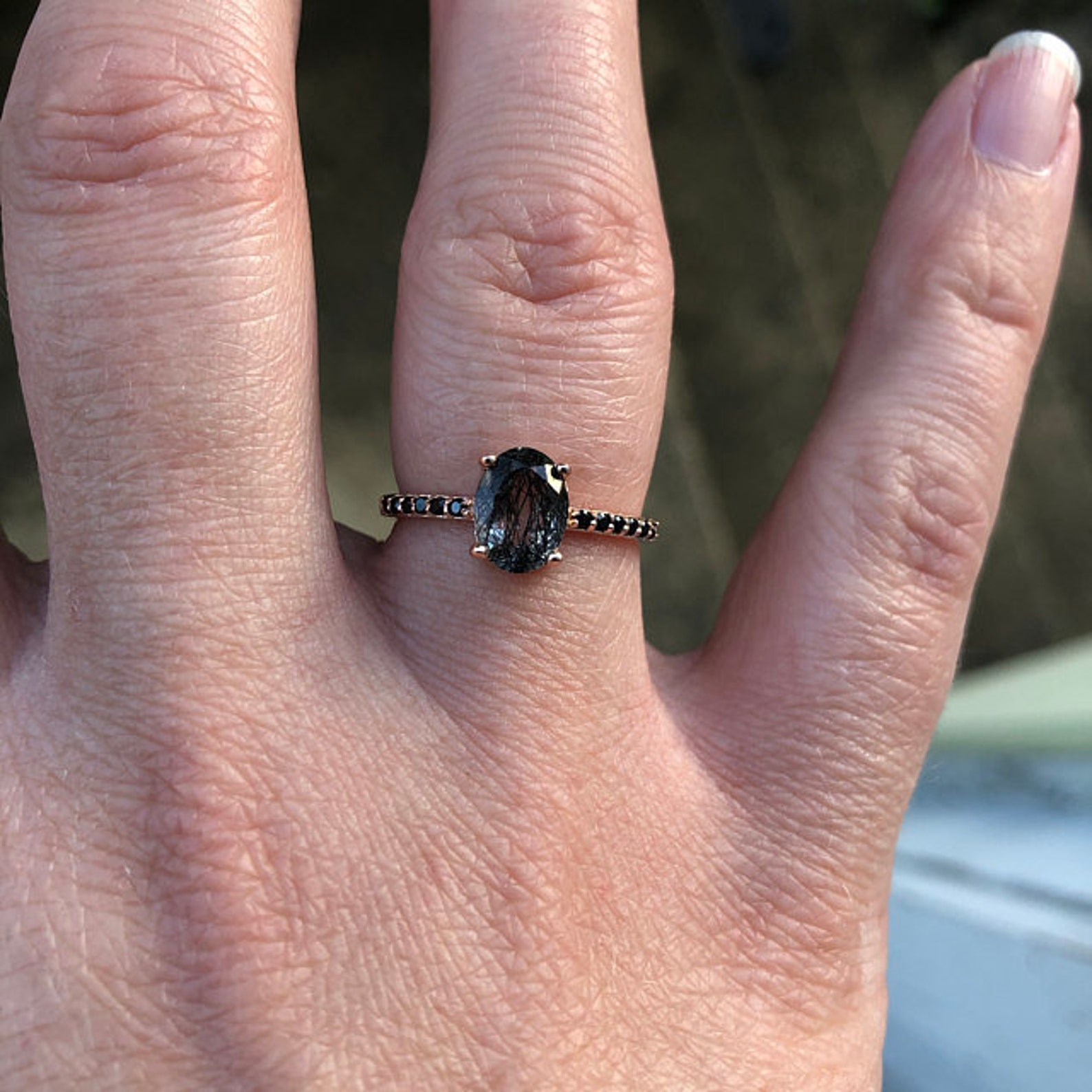 Unique Black Rutile Quartz Engagement Ring-black Rutilated | Etsy
