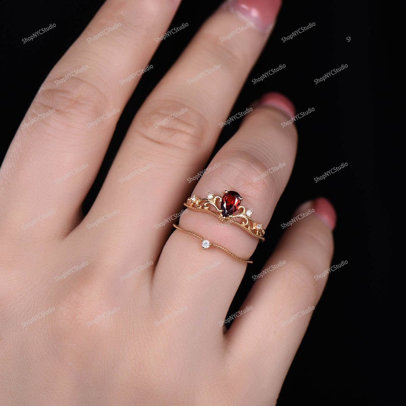 Genuine Red Garnet 14K Yellow Gold Vermeil Ring, Red Garnet Ring, Band ...