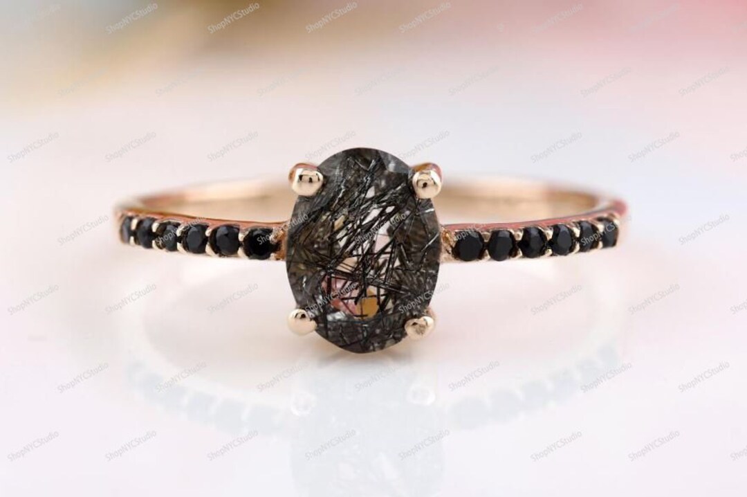 Unique Black Rutile Quartz Engagement Ring-black Rutilated Quartz ...