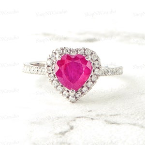 Heart Shaped Genuine Ruby Engagement Ring / July Birthstone Ring/ Red ...