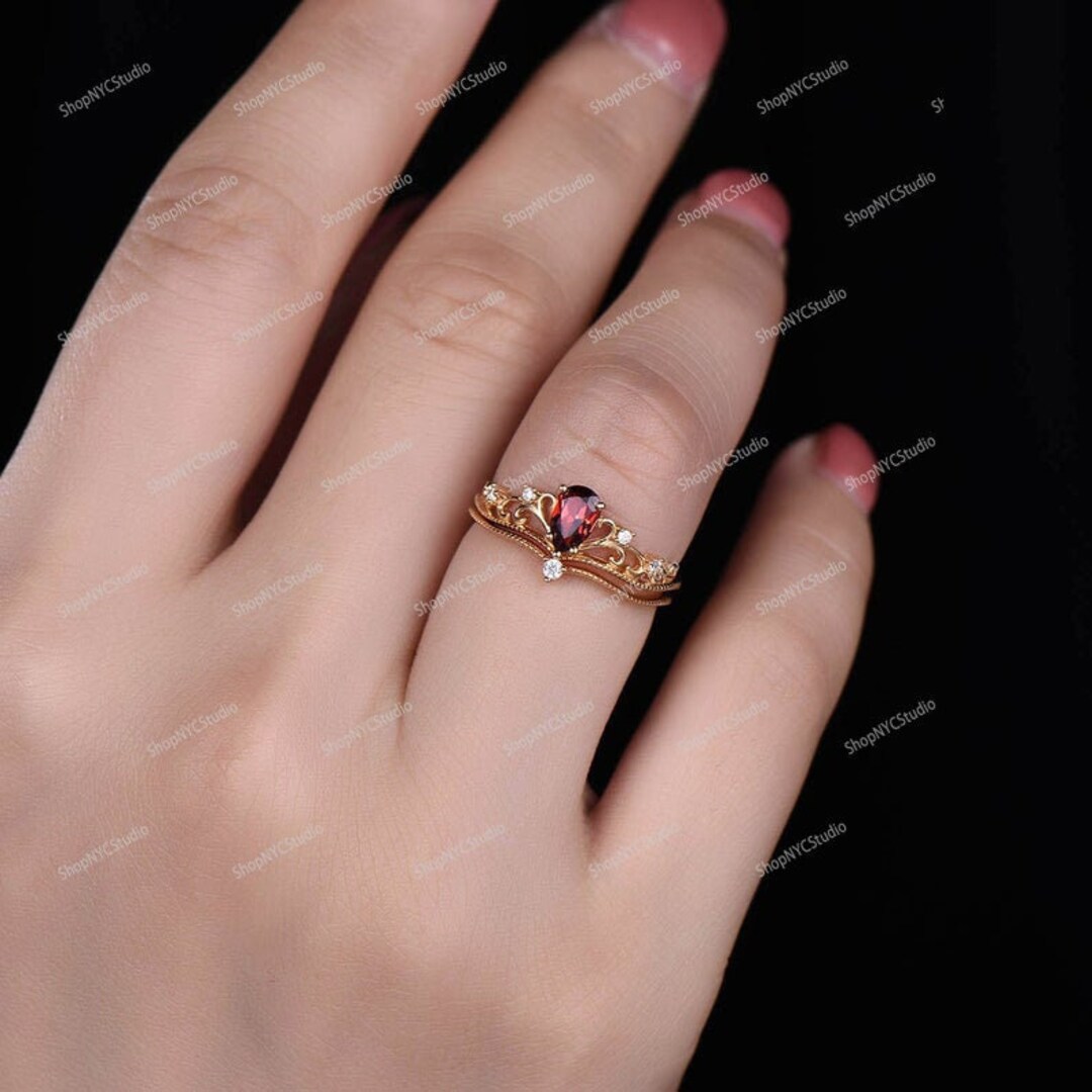 Genuine Red Garnet 14K Yellow Gold Vermeil Ring, Red Garnet Ring, Band ...