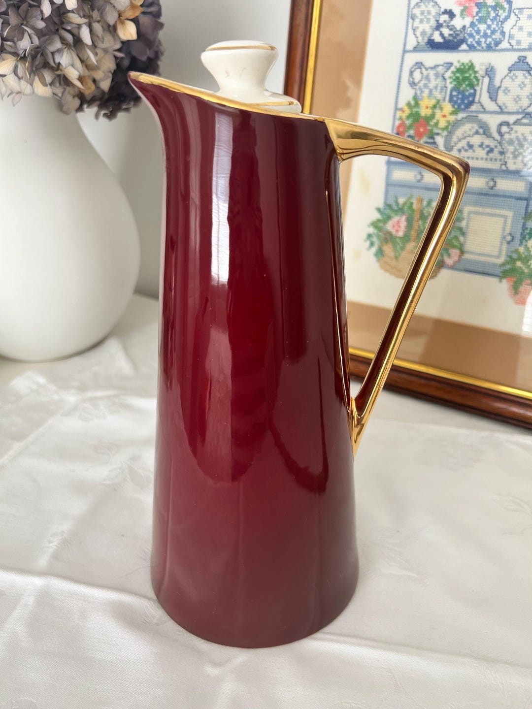 Vintage 1950s Chiltern Jug Acme Empire Pottery Burgundy Vacuum Flask ...