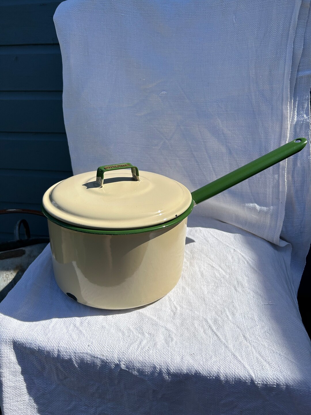 Vintage Judge Ware Enamel Saucepan Cream and Green - Etsy