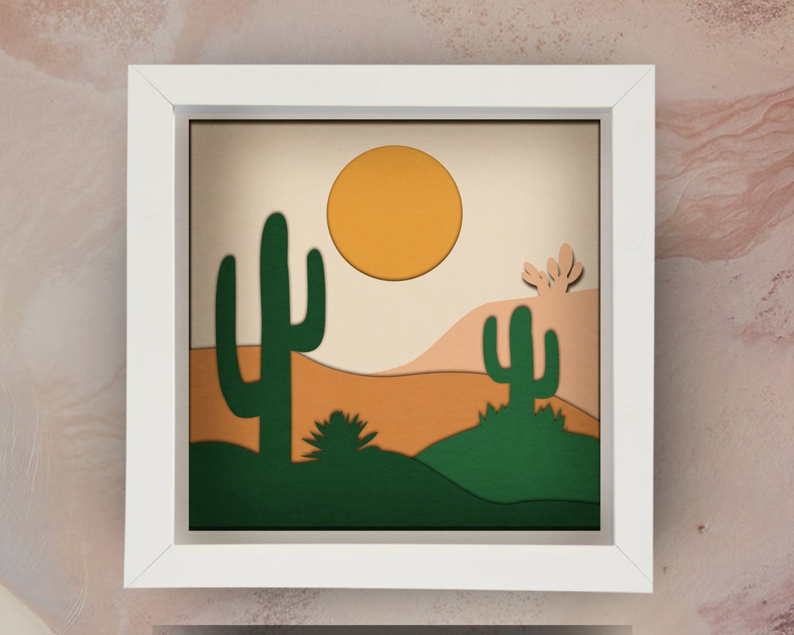 3D Cactus Shadow Box SVG for Cricut Silhouette Desert 3d - Etsy