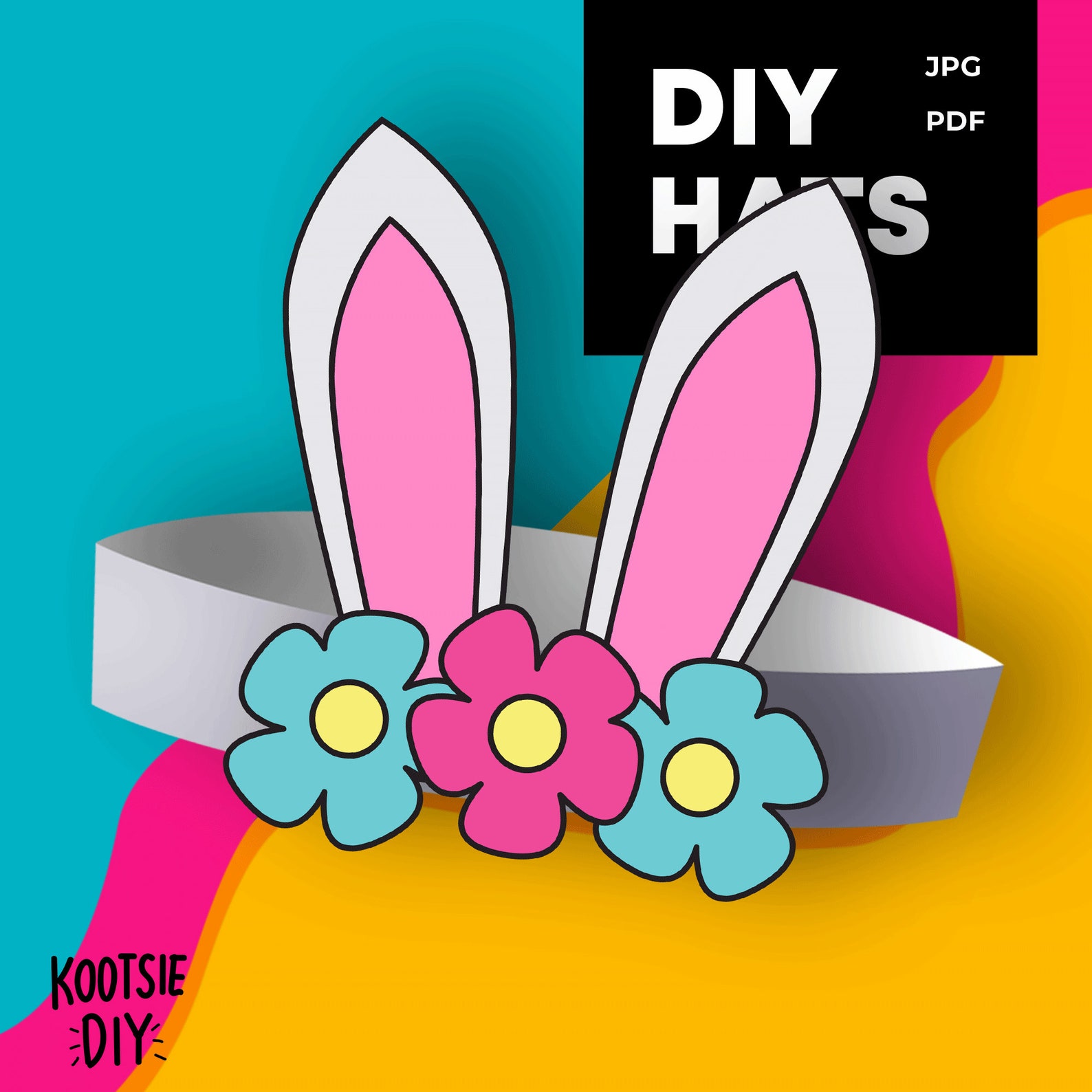 PRINTABLE Rabbit Ears Party Hats for Kids, Bunny Paper Crowns, Easter ...