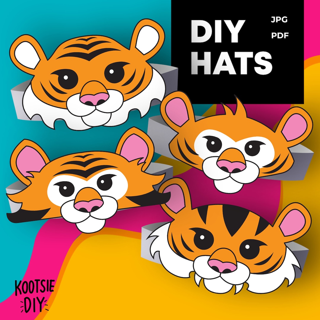PRINTABLE Cute Tiger Party Hats for Kids for New Year Birthday Crowns ...