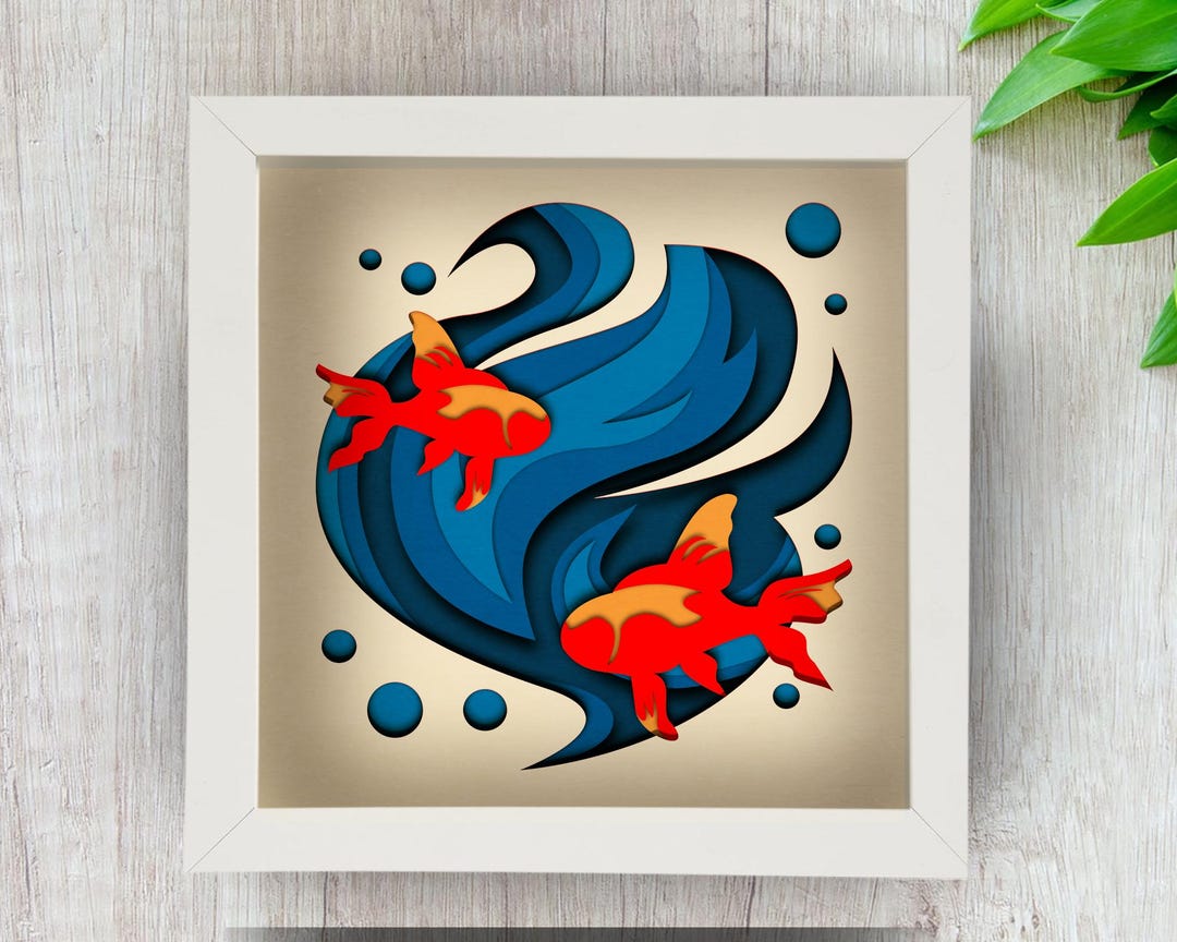 3D Goldfish Underwater Shadow Box SVG, Layered Paper Cut File for ...